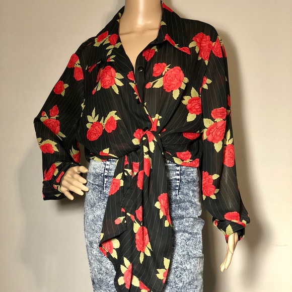 Vintage | Tops | Vintage Rose Button Down Blouse Duster Size X | Poshmark